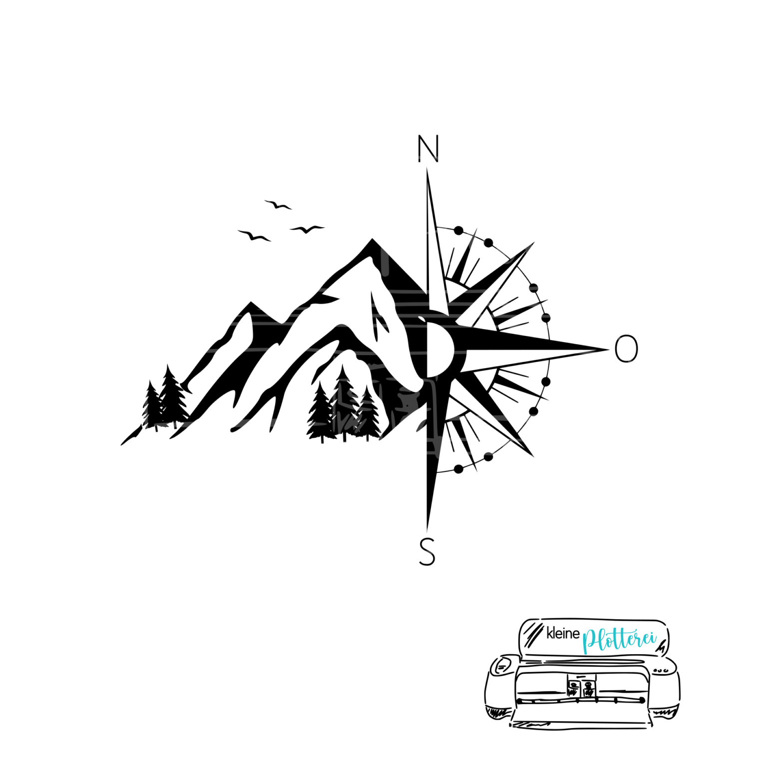 Plotterdatei „Kompass und Berge 2“ – kleine Plotterei